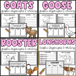 Farm Animals Graphic Organizers- Research Writing 156 Pages -chick ...