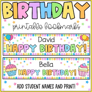 Happy Birthday Bookmarks - Cupcakes - Editable Names - Birthday Gift ...