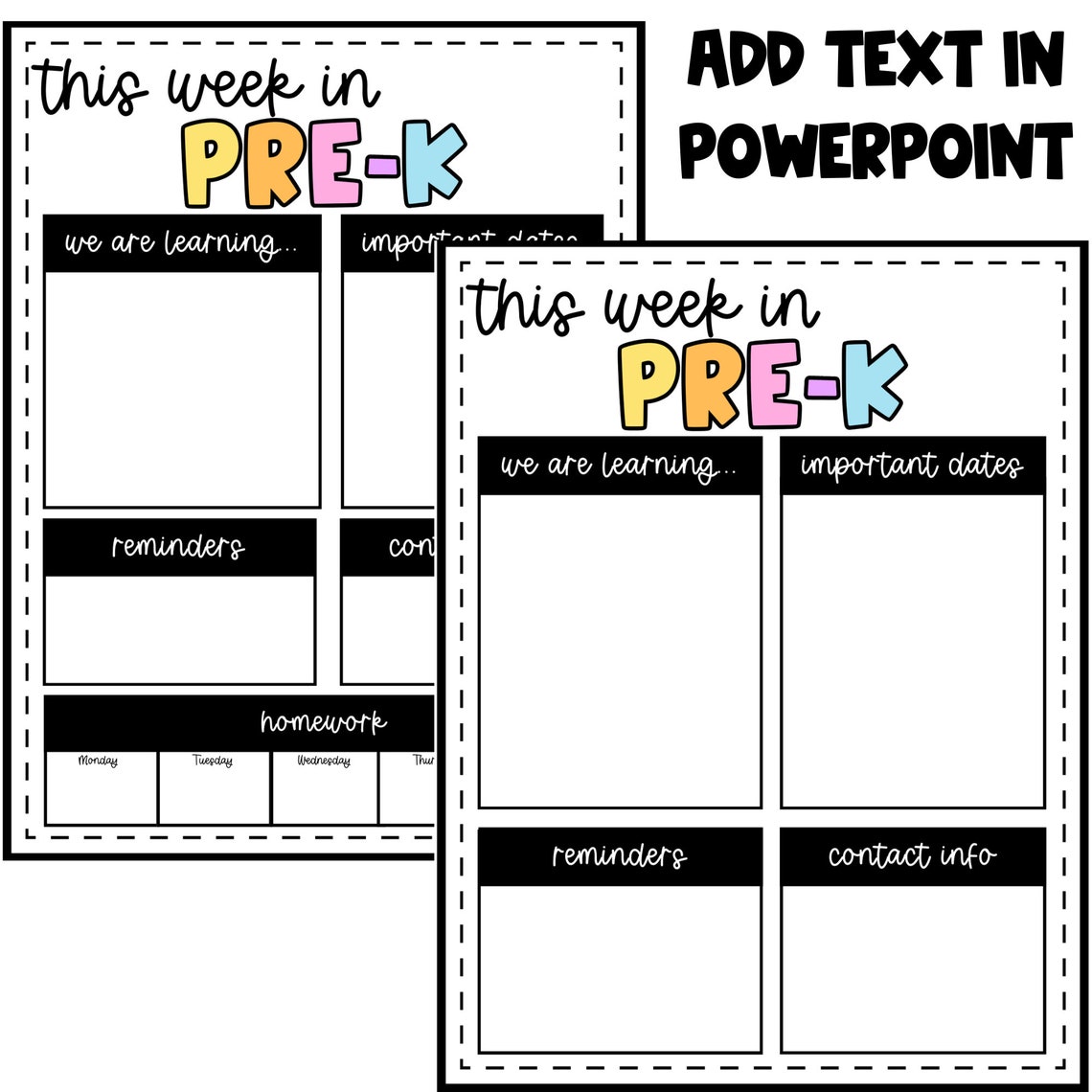 Pre-k Weekly and Monthly Editable Newsletter Template -colorful Prek ...