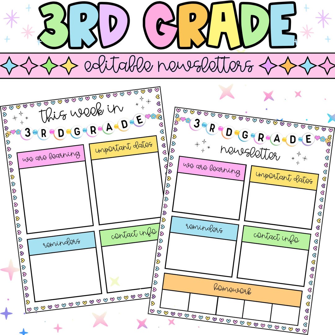 Editable 3rd Grade Newsletter Templates: Friendship Bracelet Theme - Etsy