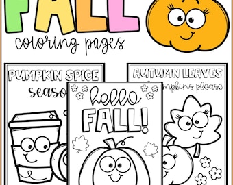October Coloring Pages for Kids – 2 Page Printable Bundle, Fall ...
