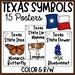 Texas Symbols Posters, Color and Black/white - Go Texan Day - Coloring ...