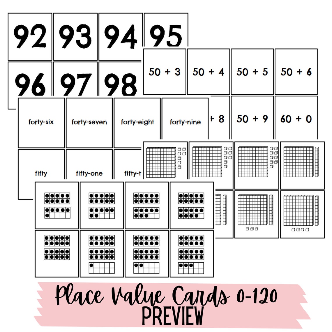 Place Value Cards, Puzzles, and Worksheets for Numbers up to 120 - Etsy