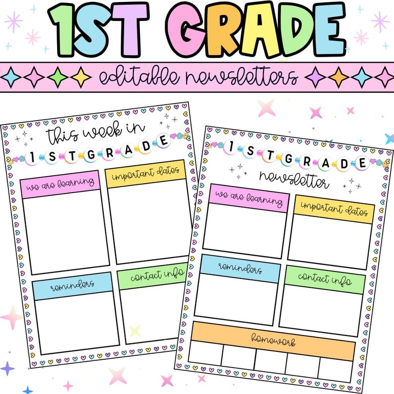 Editable 1st Grade Newsletter Templates: Friendship Bracelet Theme - Etsy