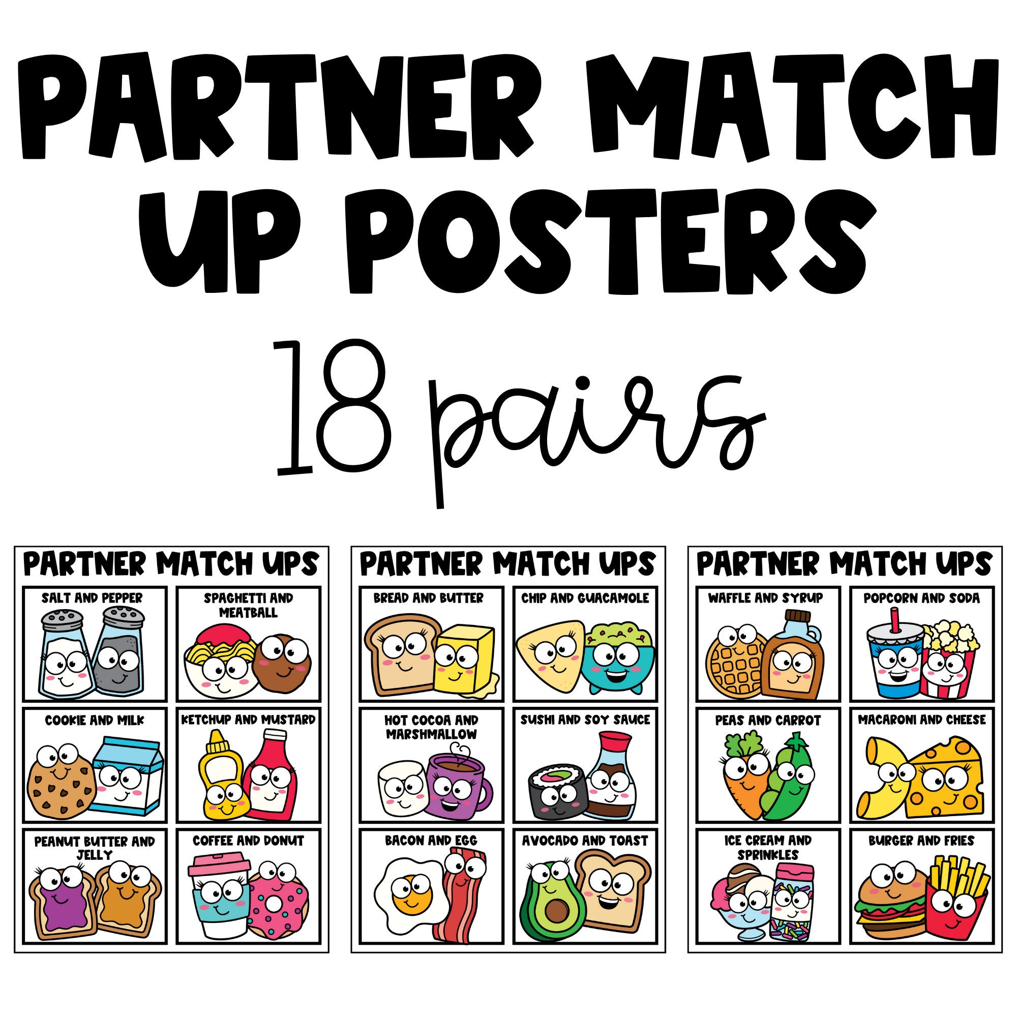 Partner Pairing Cards-partnership Cooperative Learning-peanut Butter ...