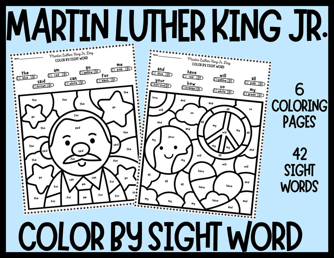 MLK DAY Color by Sight Word- Martin Luther King Jr. Day Activity - 6 ...