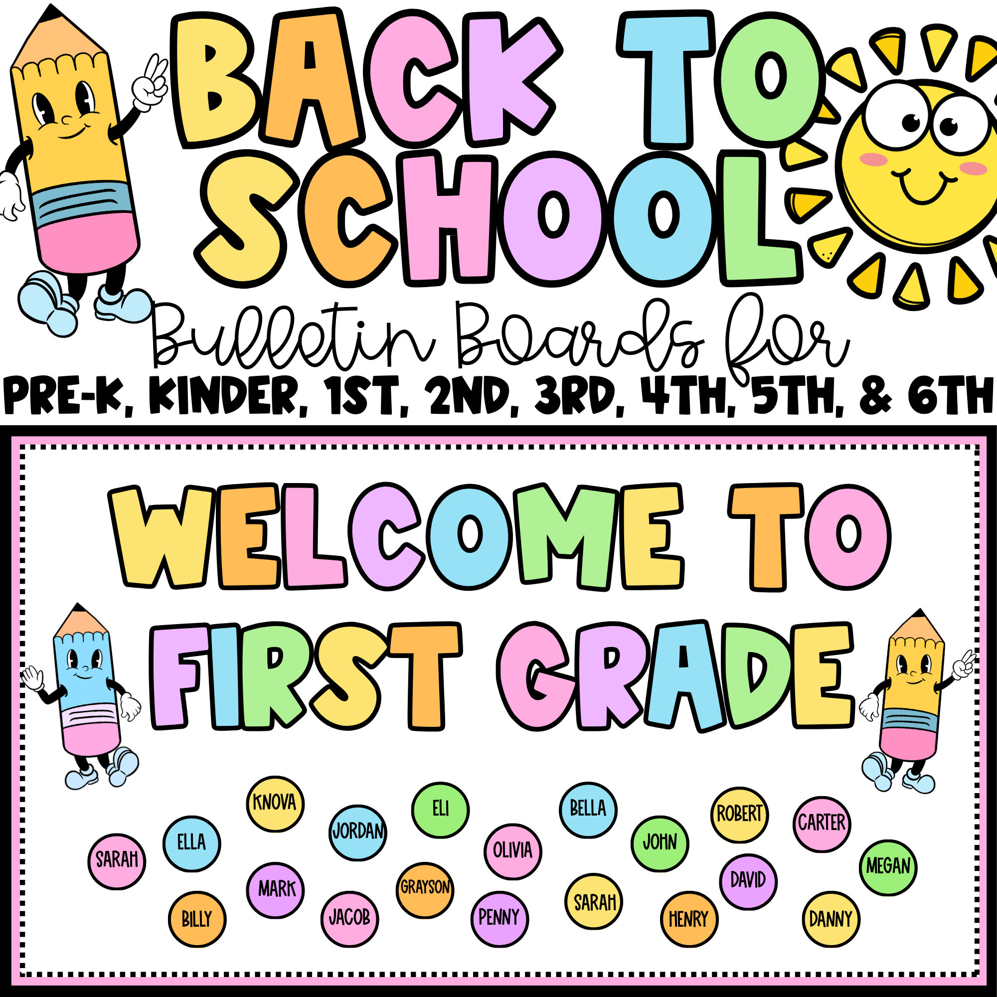 Welcome Back Bulletin Boards- Prek, Kindergarten, 1st Grade, 2nd Grade ...