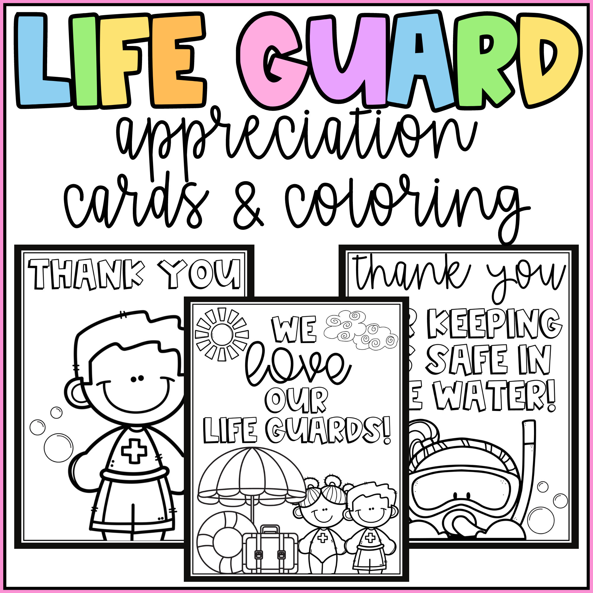 Life Guard- Appreciation Coloring Cards-community Helpers Thank You - Etsy