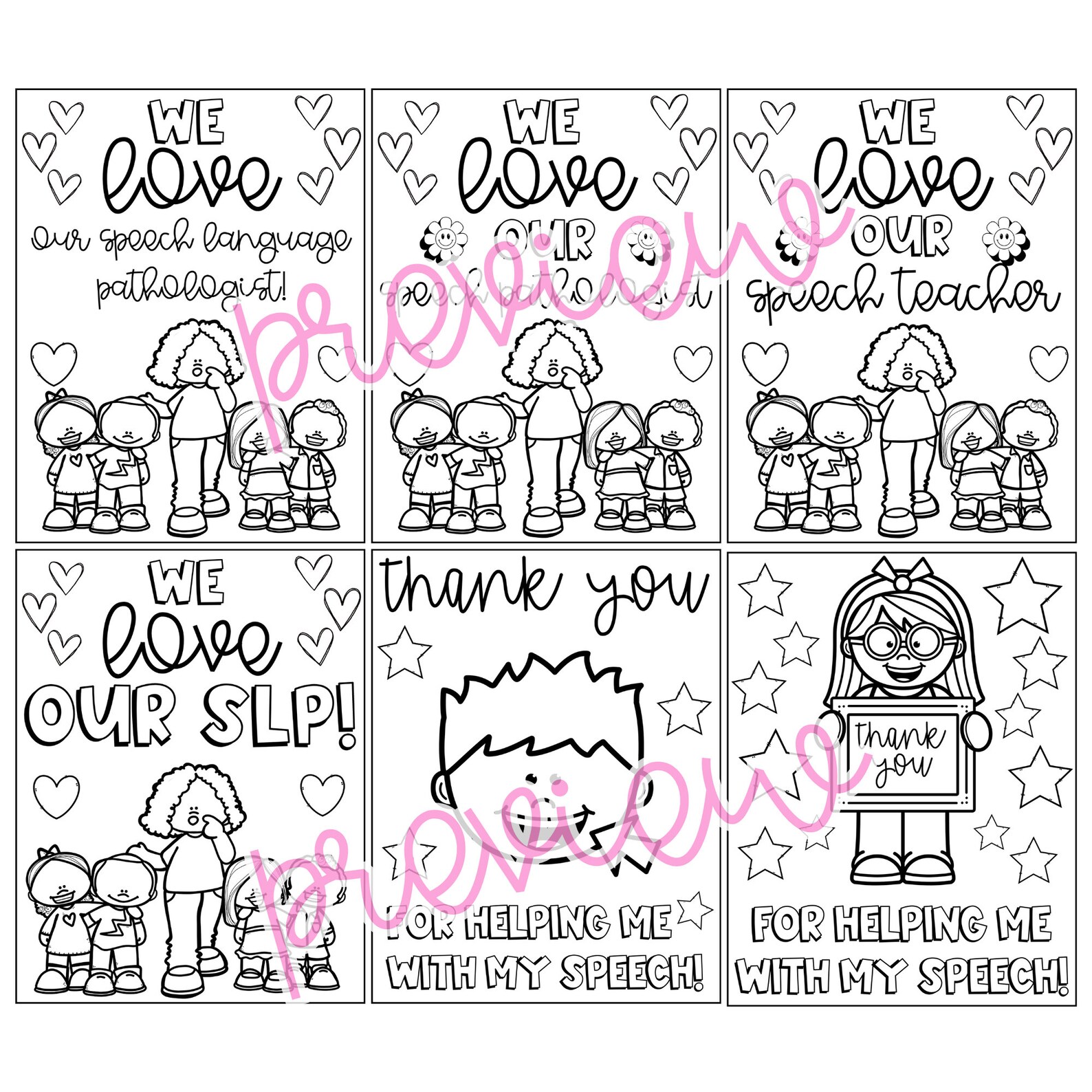 SLP Speech Pathologist Appreciation - Thank You Letters & Coloring ...