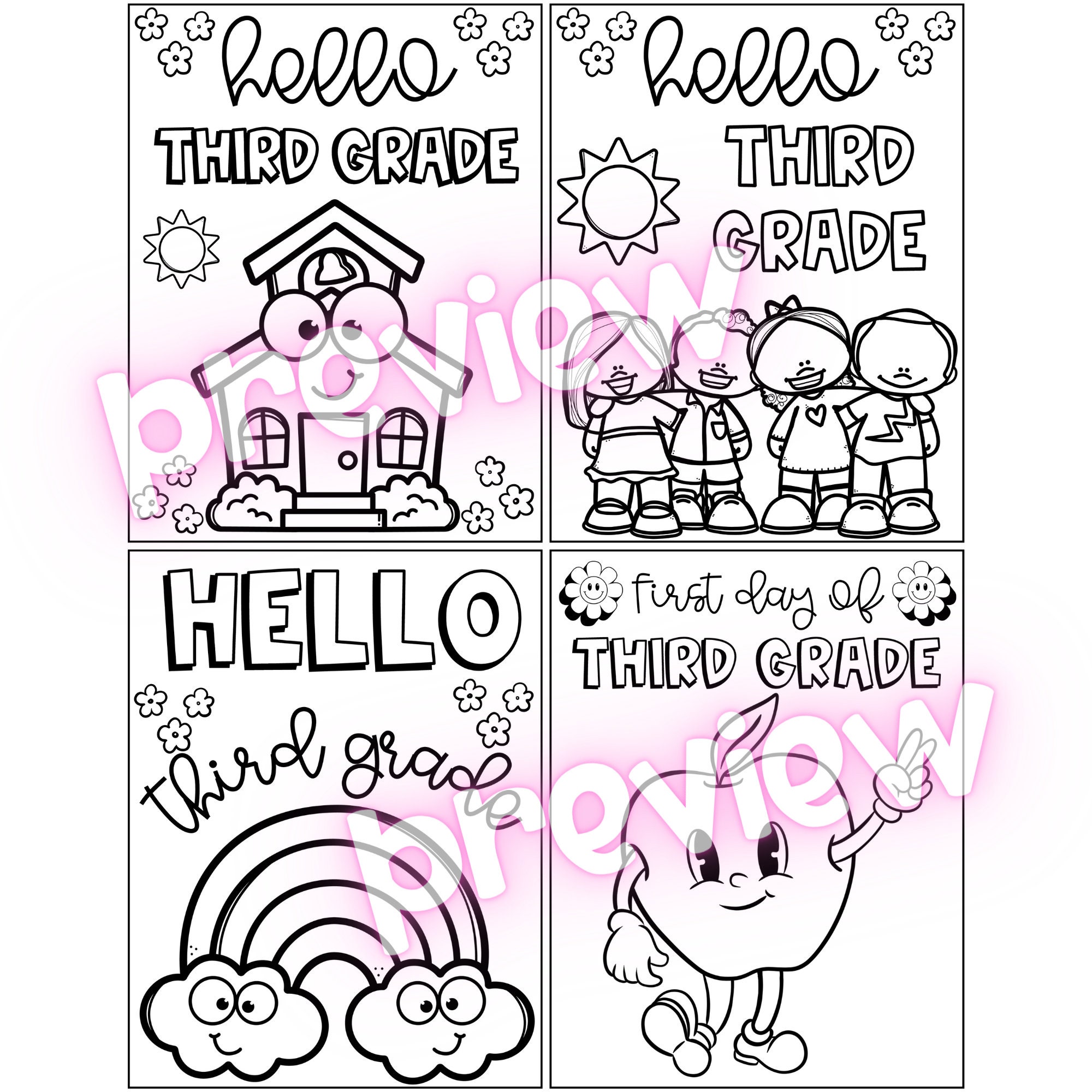 Hello Third Grade Coloring Pages - First Day of 3rd Grade Activity ...