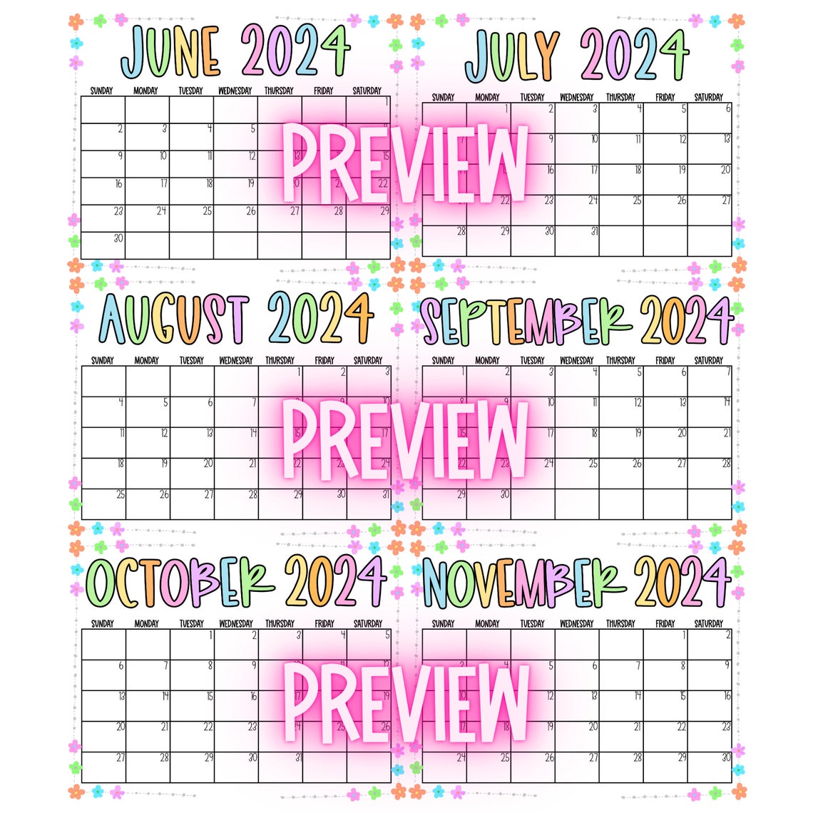 Editable Calendar June 2024-june 2025 Flower Pastels - Monthly School ...