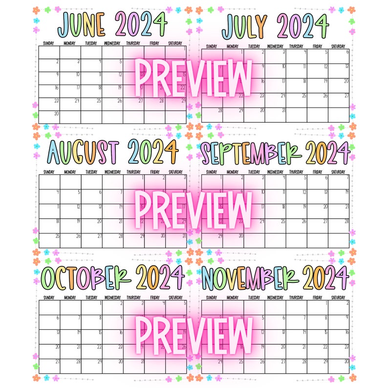 Editable Calendar June 2024-june 2025 Flower Pastels - Monthly School ...