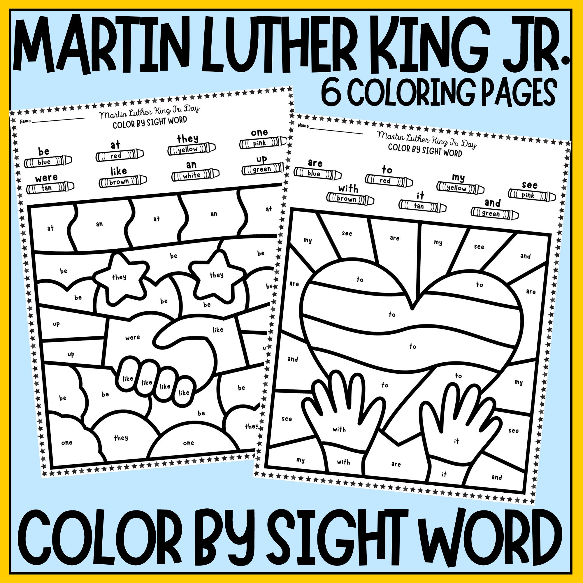 MLK DAY Color by Sight Word- Martin Luther King Jr. Day Activity - 6 ...