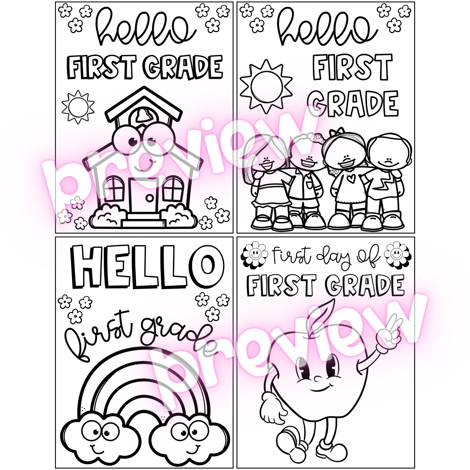 Hello First Grade Coloring Pages - First Day of 1st Grade Activity ...