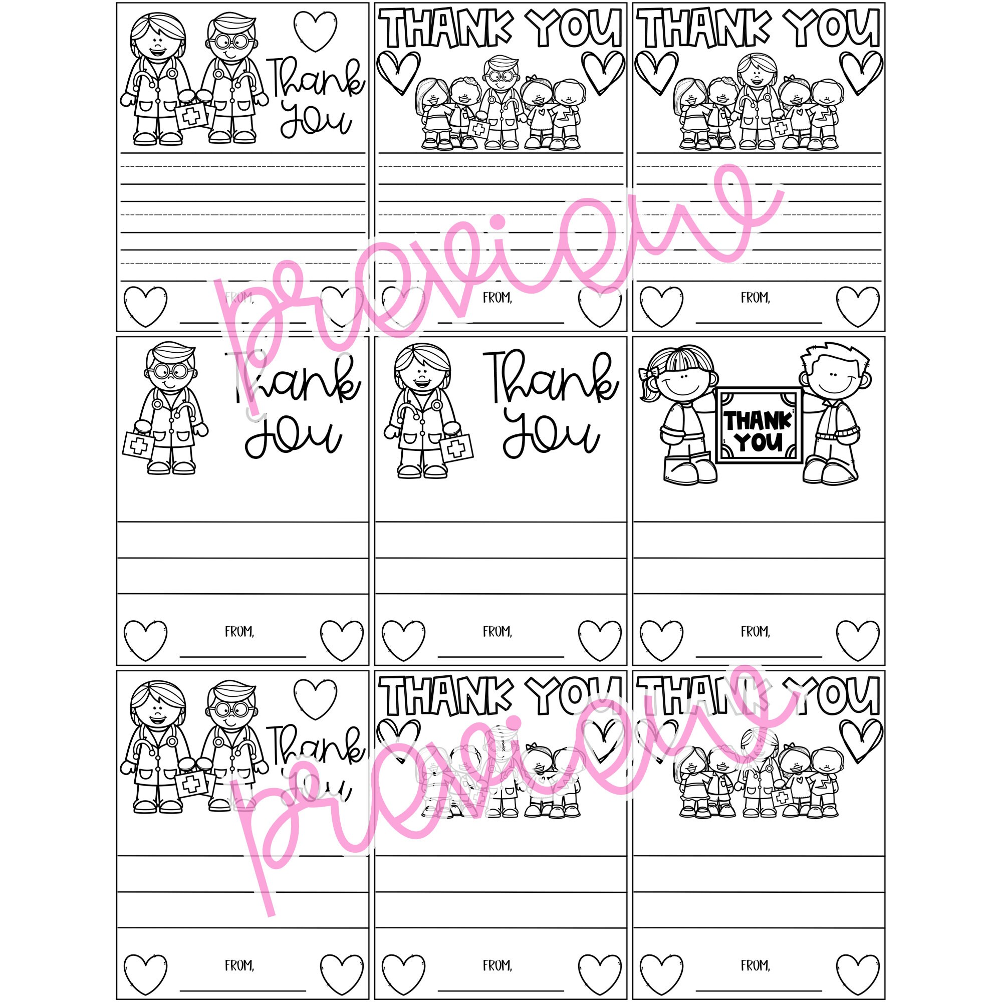 Doctor Appreciation Coloring Pages and Cards-community Helpers Thank ...