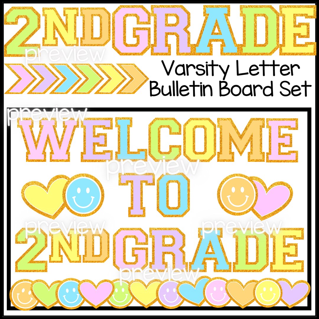 Pastel Varsity Letters Welcome to 2nd Grade Bulletin Board-back to ...