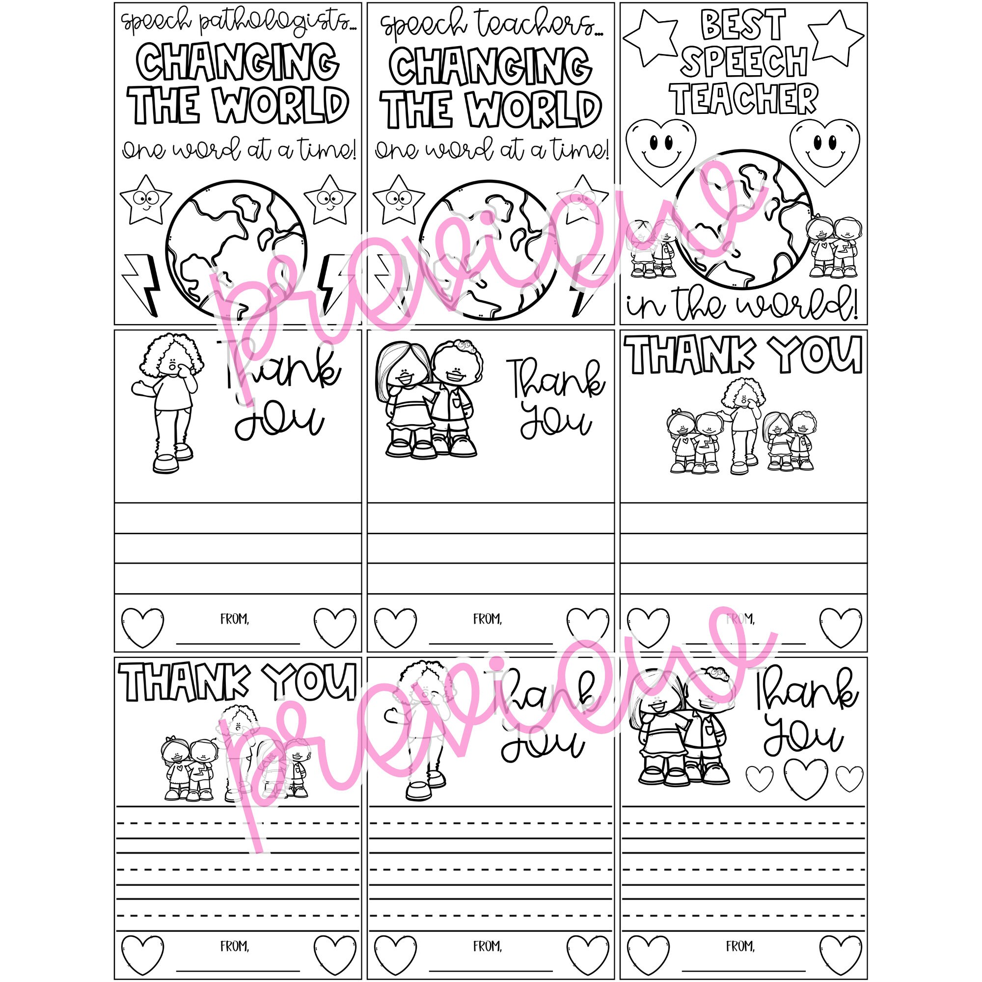 SLP Speech Pathologist Appreciation - Thank You Letters & Coloring ...