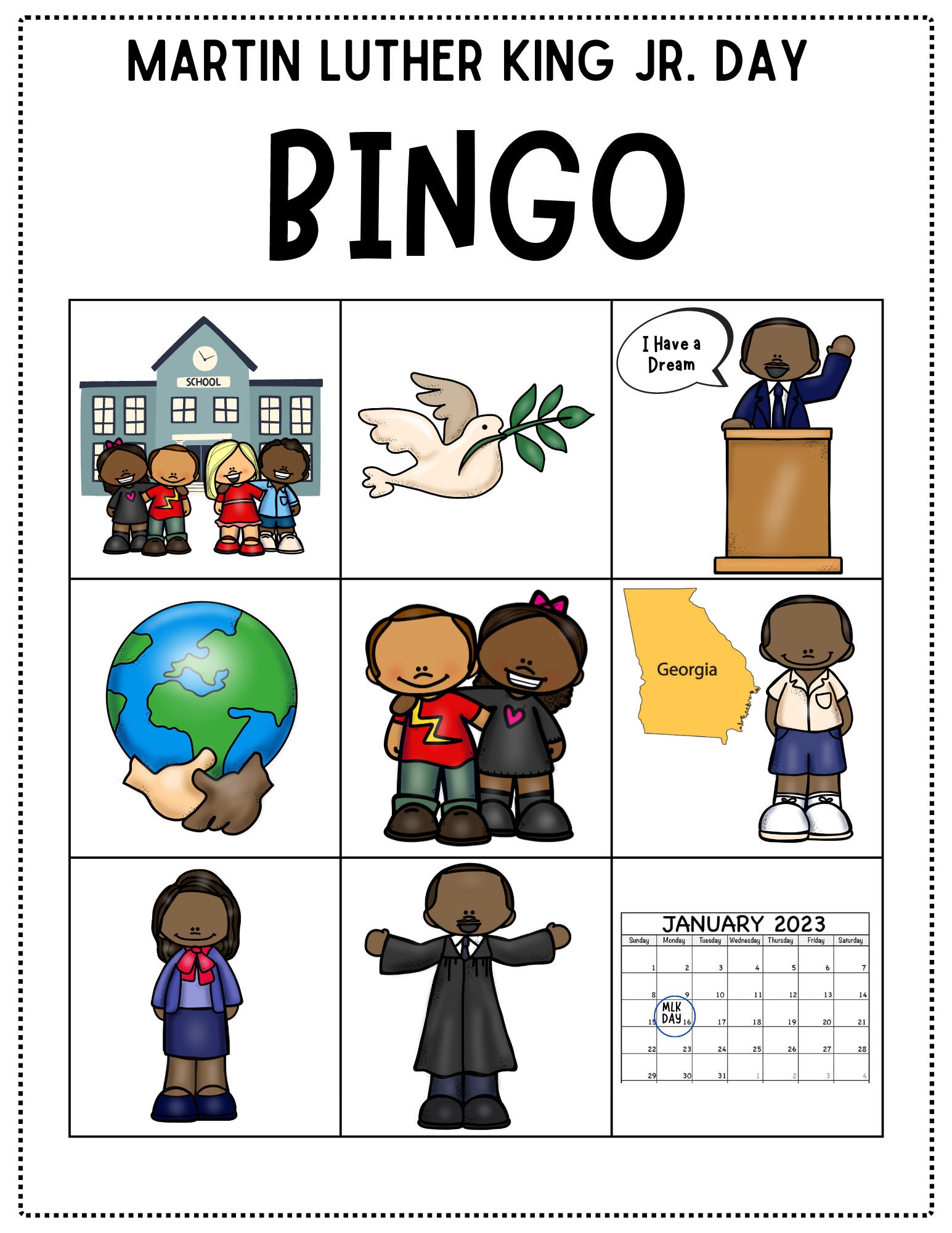 Martin Luther King Jr. Day BINGO Game - 20 Bingo Boards & Calling Cards ...