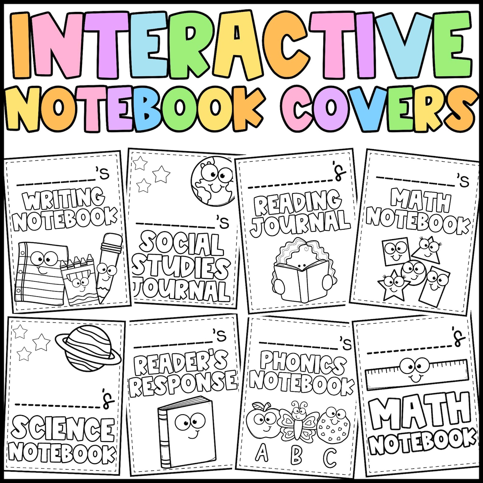 Interactive Notebook Covers -math, Reading, Writing, Science, Social ...
