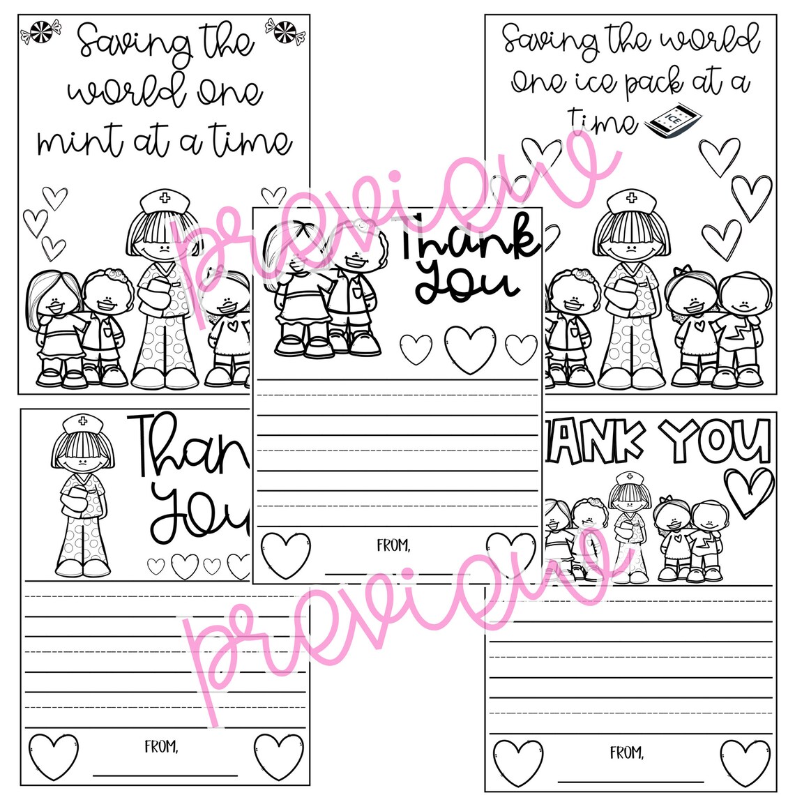 School Nurse Appreciation Day- Thank You Coloring Pages and Writing ...