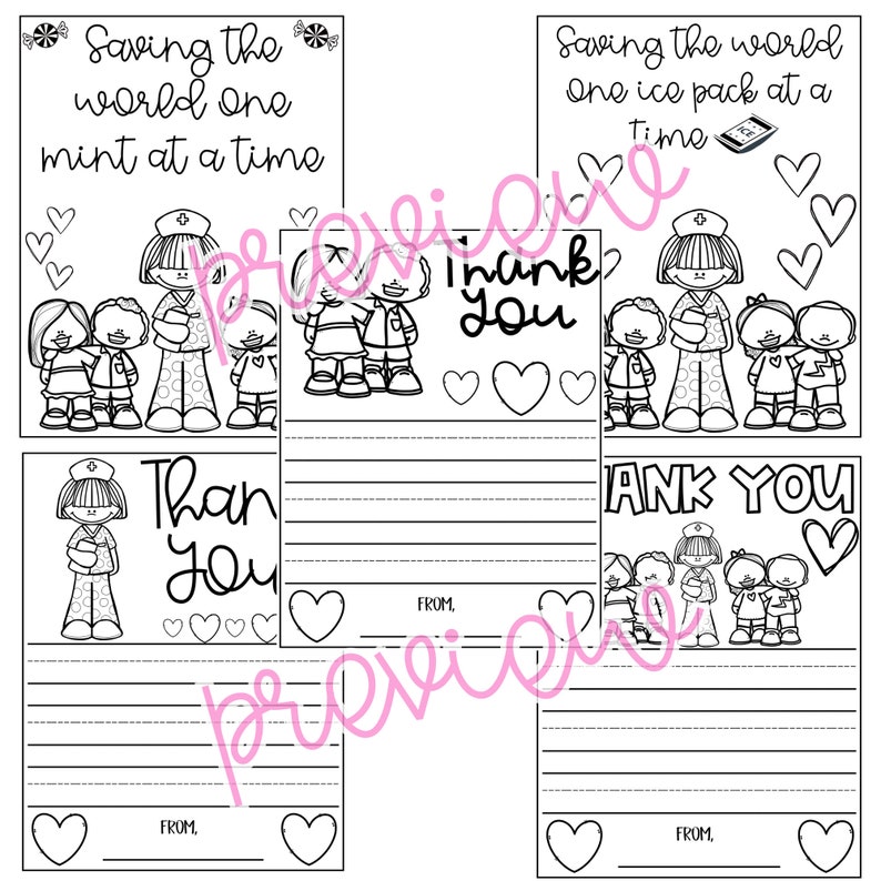 School Nurse Appreciation Day- Thank You Coloring Pages and Writing ...