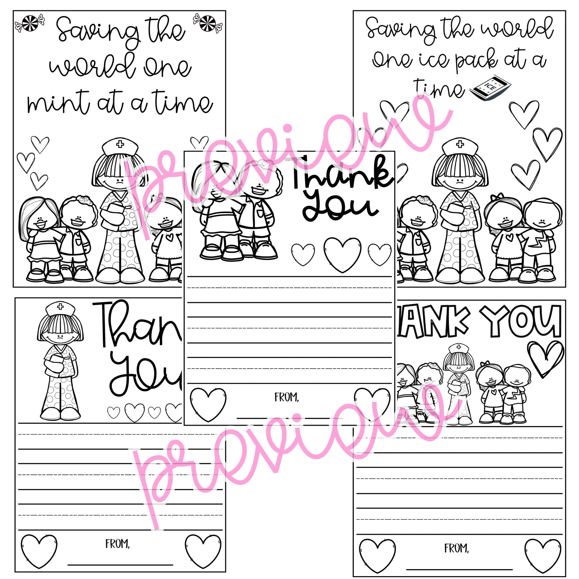 School Nurse Appreciation Day- Thank You Coloring Pages and Writing ...