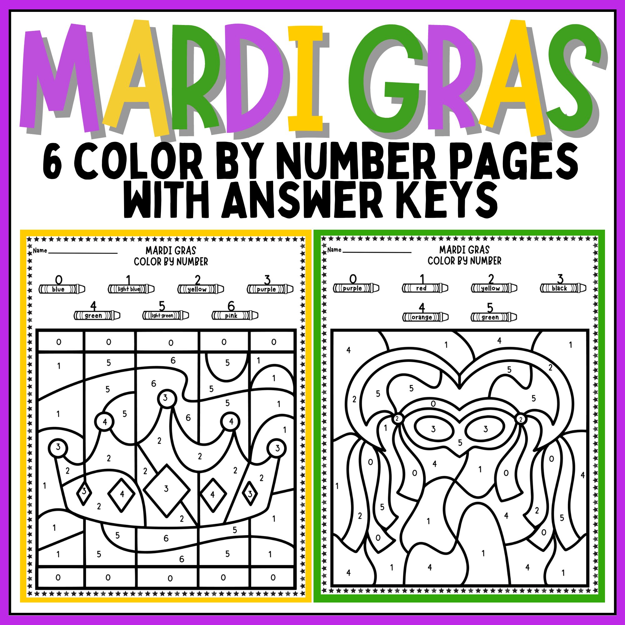 Mardi Gras Color by Number Coloring Pages Fat Tuesday Numbers 0-10 With ...
