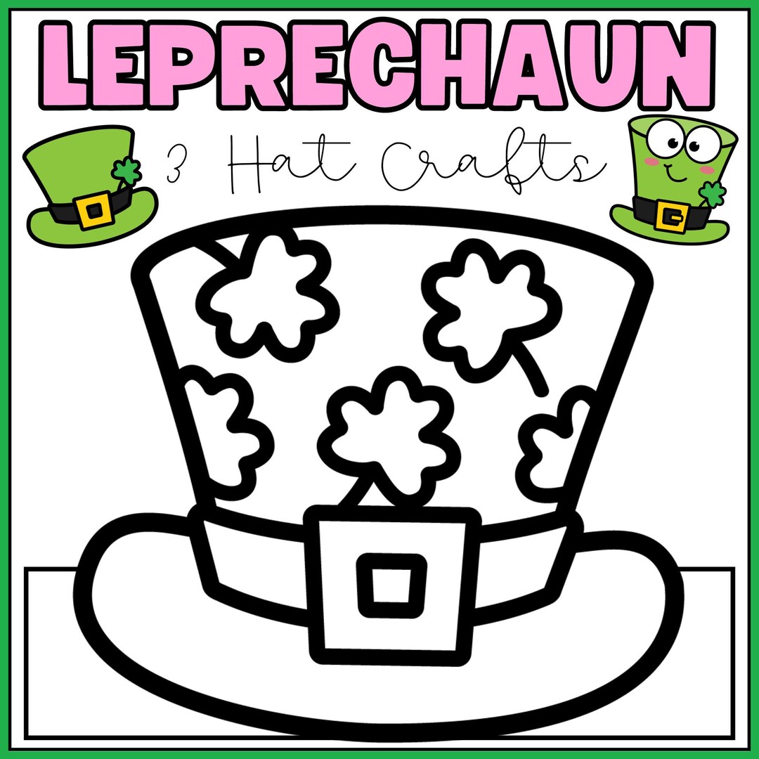 Leprechaun Hat Craft Coloring and Cut Out St. Patrick's Day Hat Crown ...