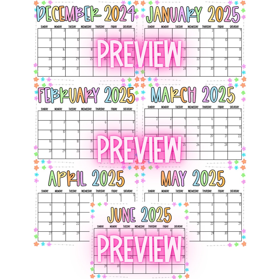 Editable Calendar June 2024-june 2025 Flower Pastels - Monthly School ...