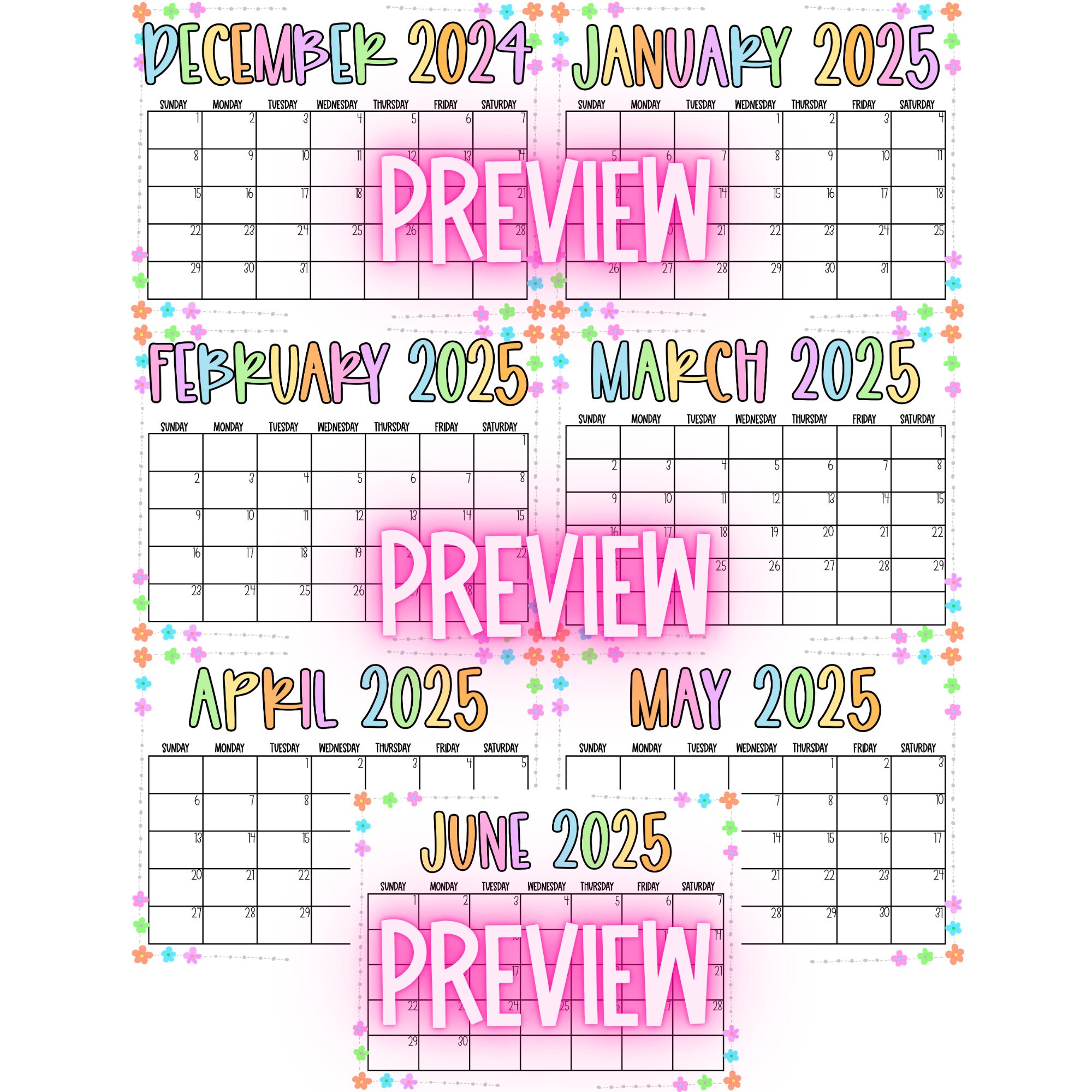 Editable Calendar June 2024-june 2025 Flower Pastels - Monthly School ...