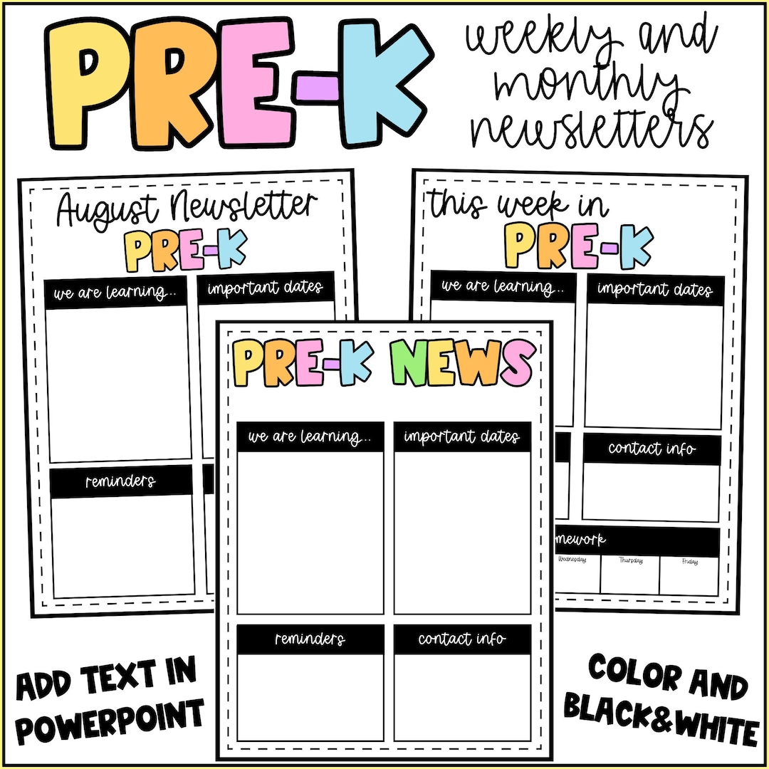 Pre-k Weekly and Monthly Editable Newsletter Template -colorful Prek ...