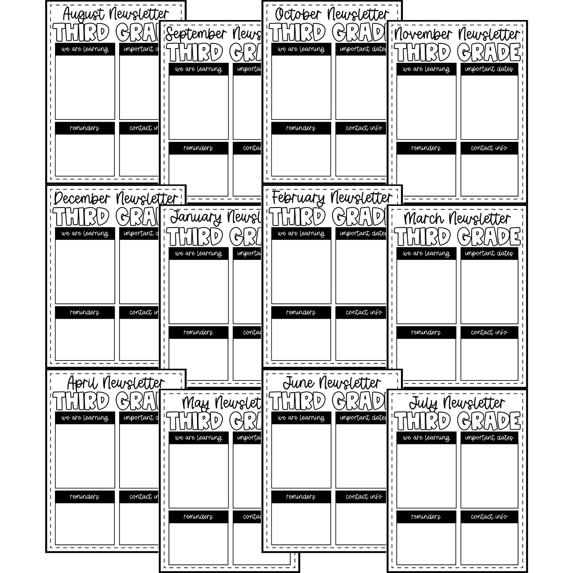3rd Grade Weekly and Monthly Editable Newsletter Template -colorful ...