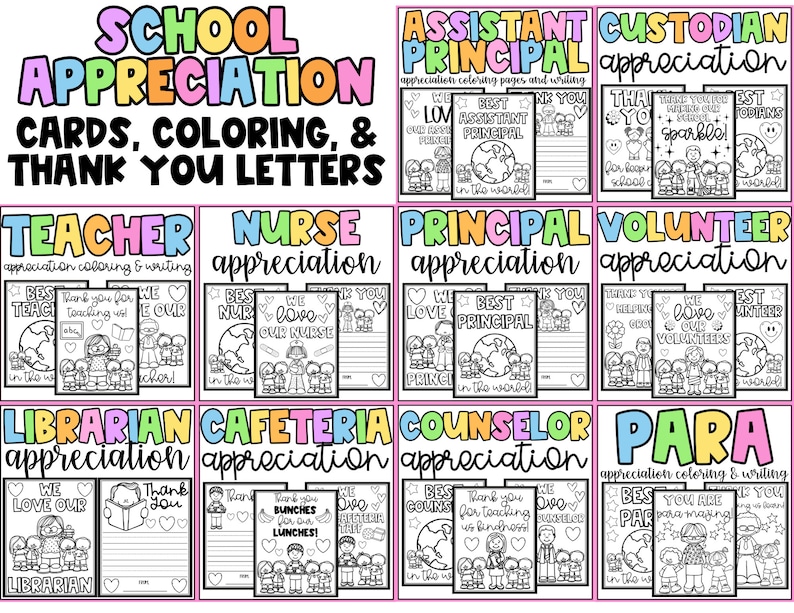 School Appreciation Day Cards & Coloring- Principal, Assistant ...