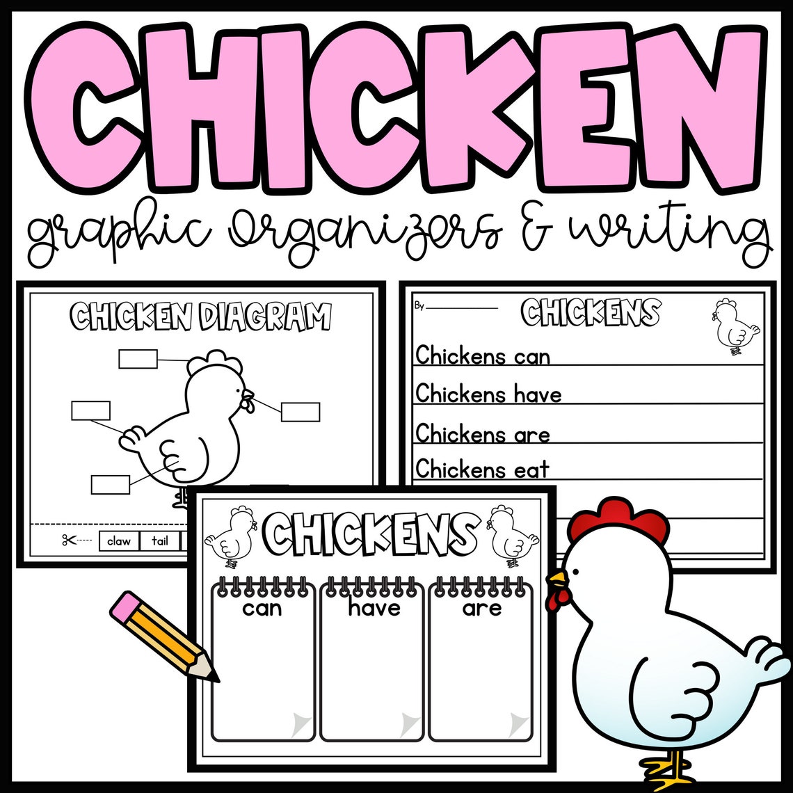 Farm Animals Graphic Organizers- Research Writing 156 Pages -chick ...