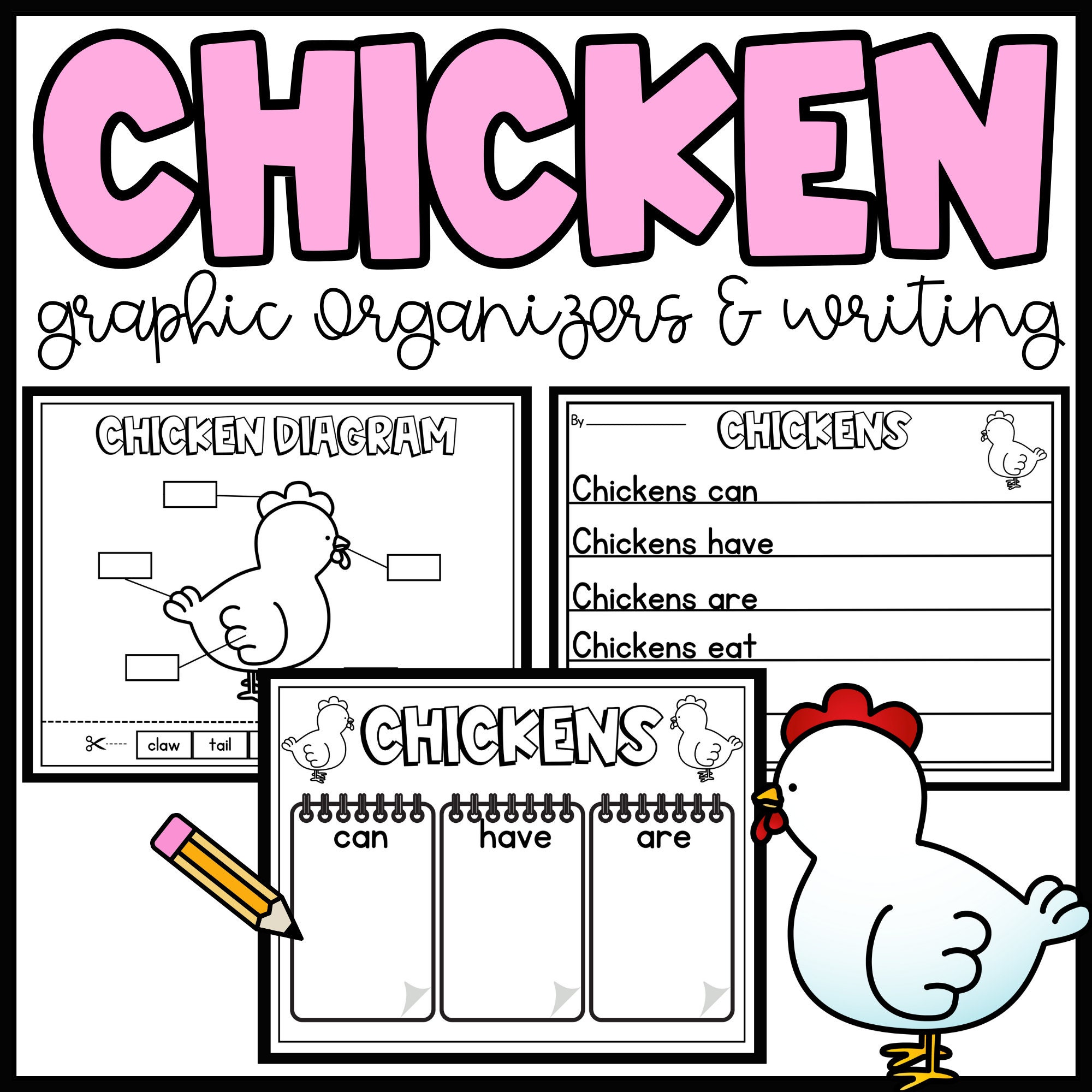 Farm Animals Graphic Organizers- Research Writing 156 Pages -chick ...