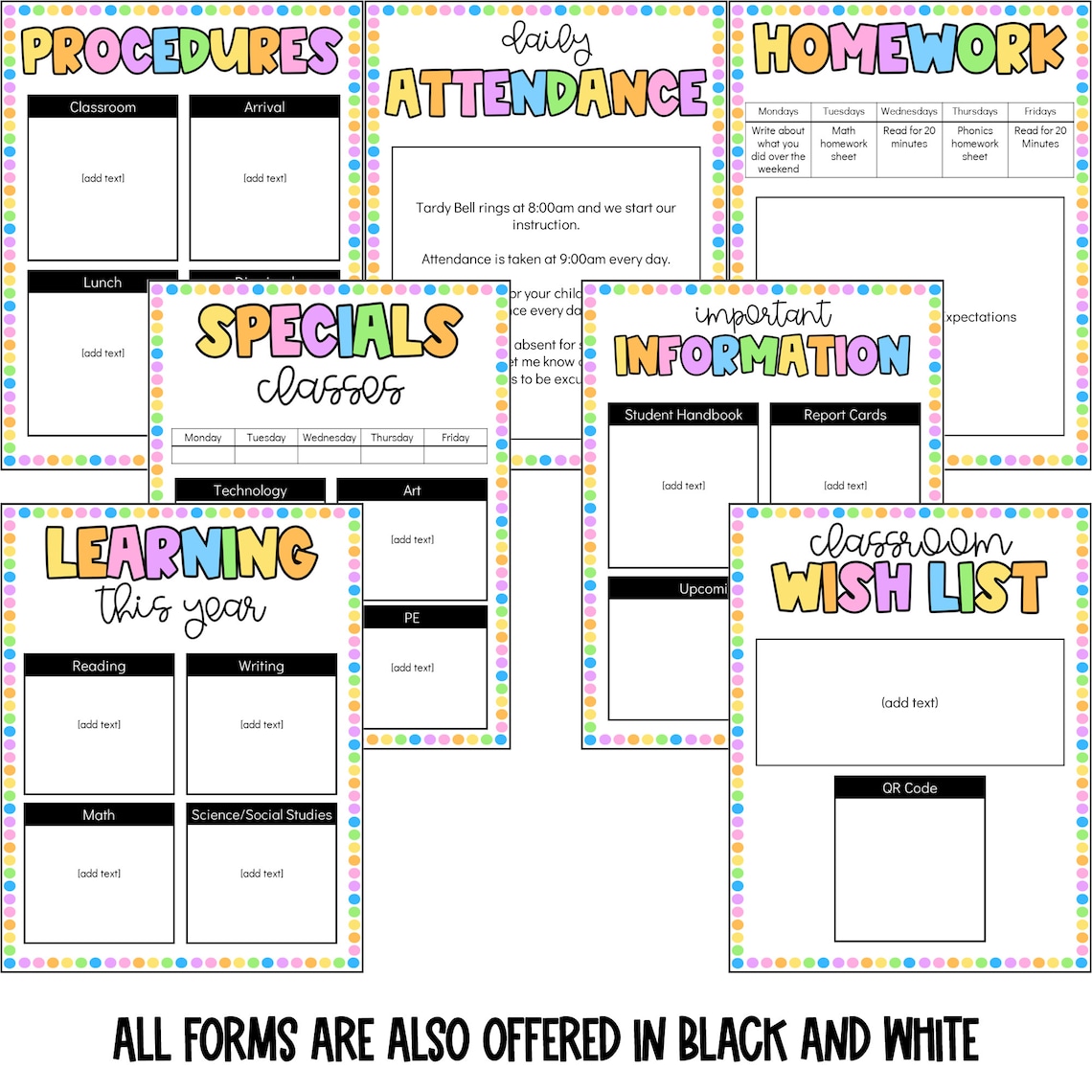 Back to School Forms -meet the Teacher Forms -open House Forms-editable ...
