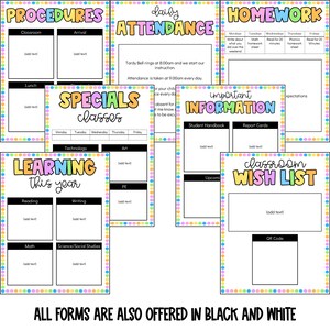 Back to School Forms -meet the Teacher Forms -open House Forms-editable ...