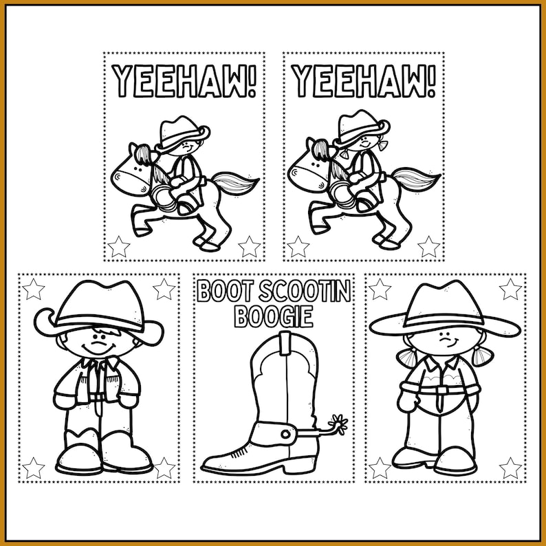 Western Rodeo Coloring Pages - Cowboy and Cowgirl Coloring Sheets - Etsy