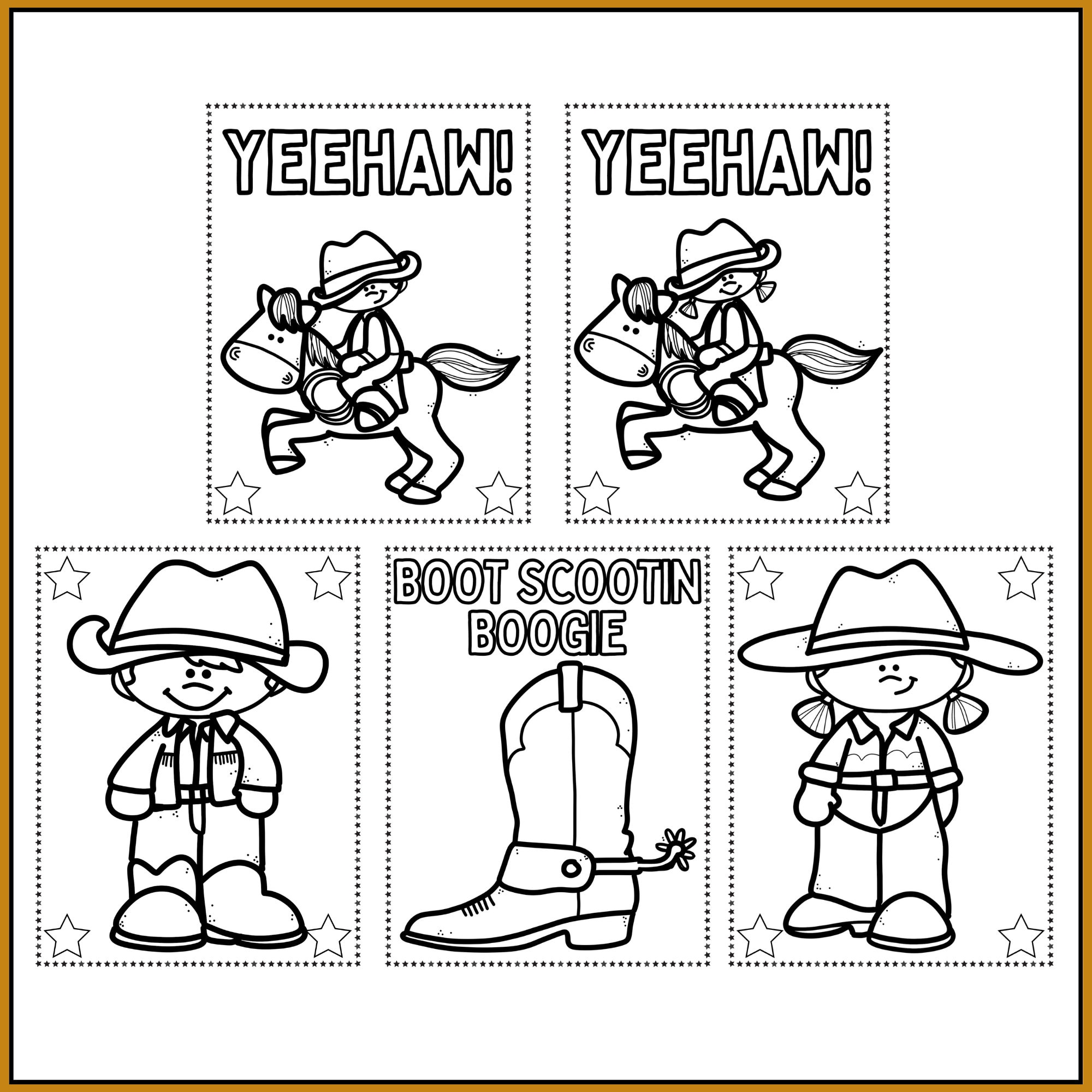 Western Rodeo Coloring Pages - Cowboy and Cowgirl Coloring Sheets - Etsy