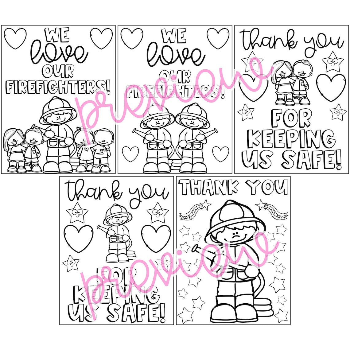 Firefighter Appreciation Coloring Pages and Cards-community Helpers ...