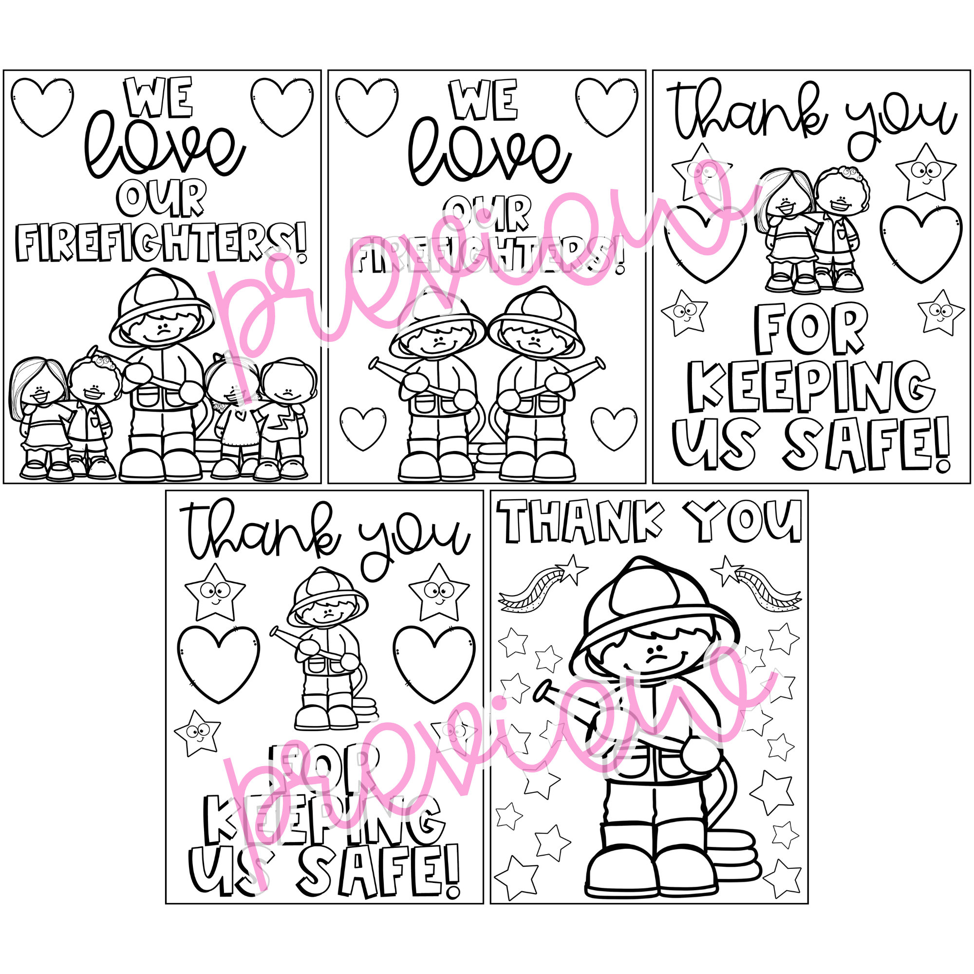 Firefighter Appreciation Coloring Pages and Cards-community Helpers ...