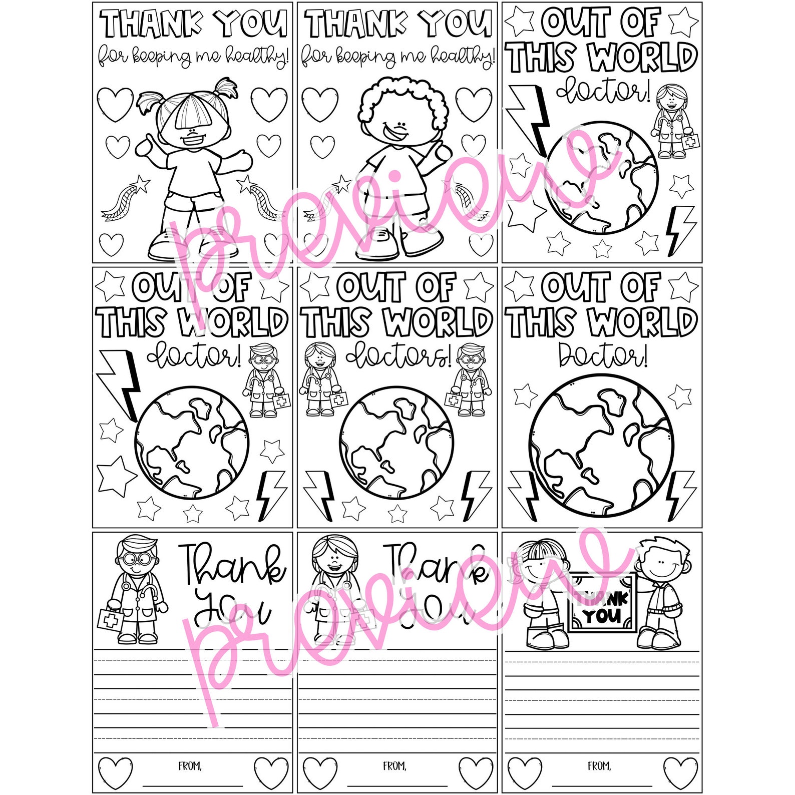 Doctor Appreciation Coloring Pages and Cards-community Helpers Thank ...