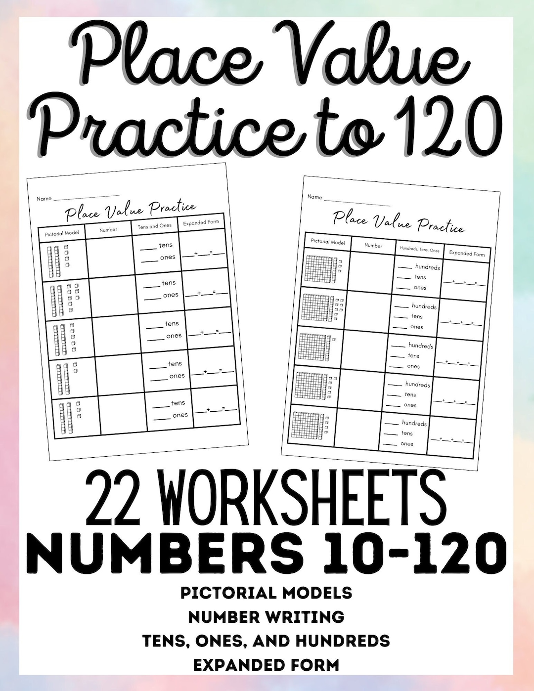 Place Value Worksheets Numbers up to 120 - Pictorial Models, Numbers ...