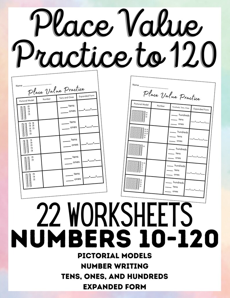 Place Value Worksheets Numbers up to 120 - Pictorial Models, Numbers ...