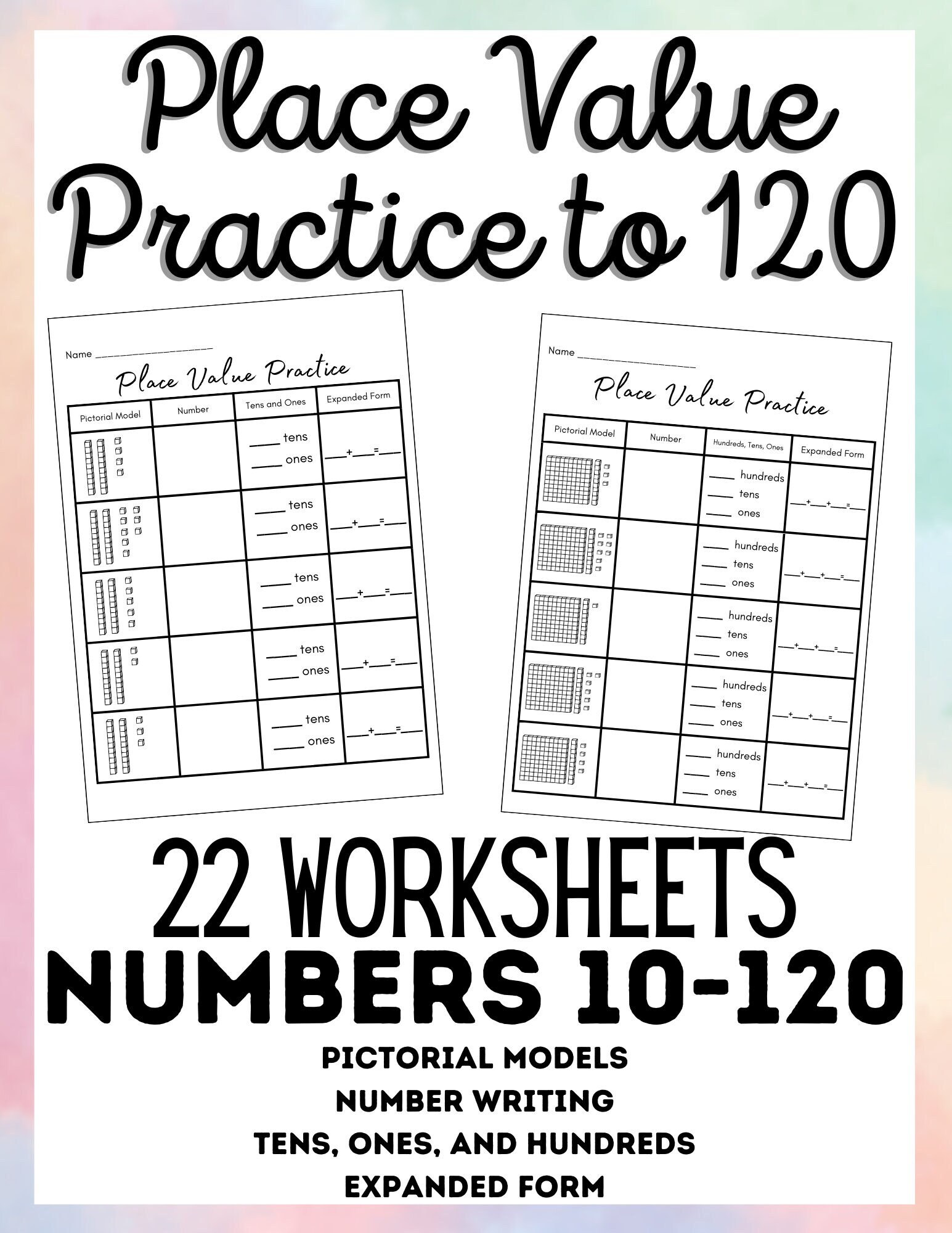 Place Value Worksheets Numbers up to 120 - Pictorial Models, Numbers ...