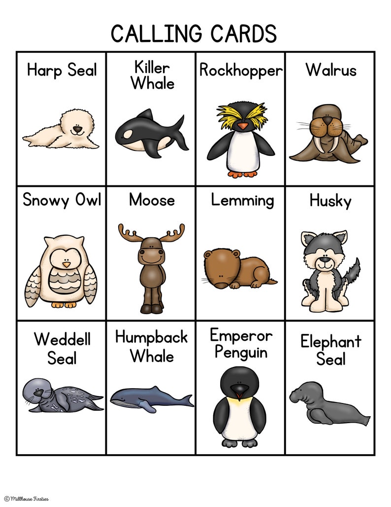 Arctic and Antarctic Animals Winter BINGO Game - 25 Bingo Boards ...