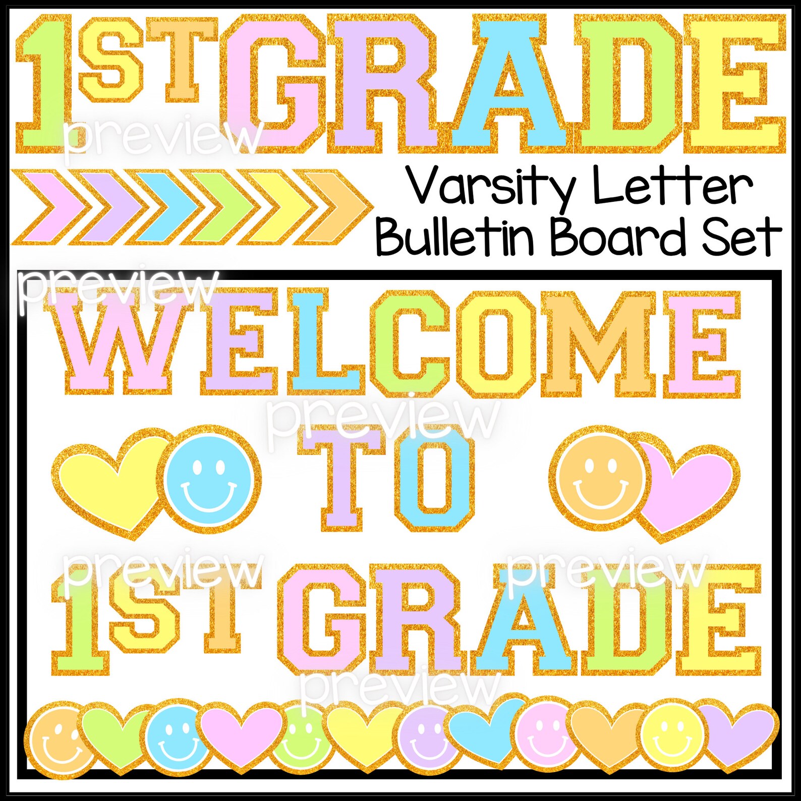 Pastel Varsity Letters Welcome to 1st Grade Bulletin Board-back to ...