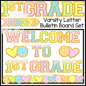 Pastel Varsity Letters Welcome to 1st Grade Bulletin Board-back to ...