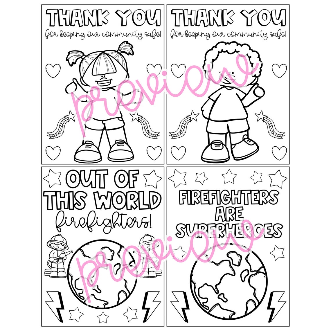 Firefighter Appreciation Coloring Pages and Cards-community Helpers ...