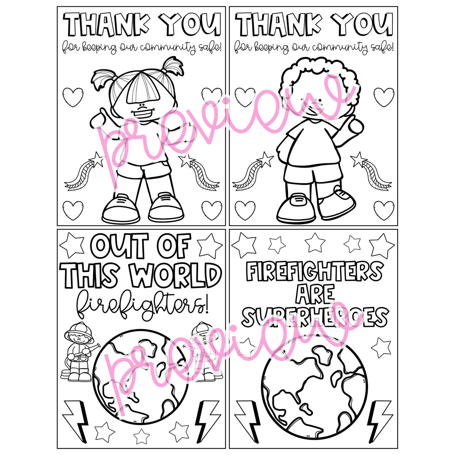 Firefighter Appreciation Coloring Pages and Cards-community Helpers ...